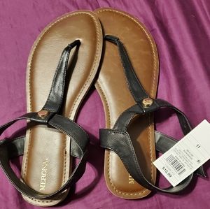 Merona Shoes | Black Slip On Wedge Sandals Size 7 | Poshmark